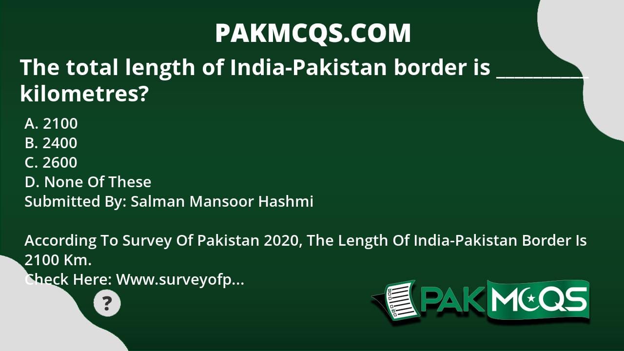 The total length of India-Pakistan border is __________ kilometres ...